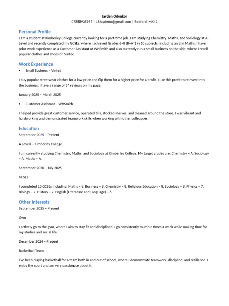 CV - Jayden Odonkor | PDF