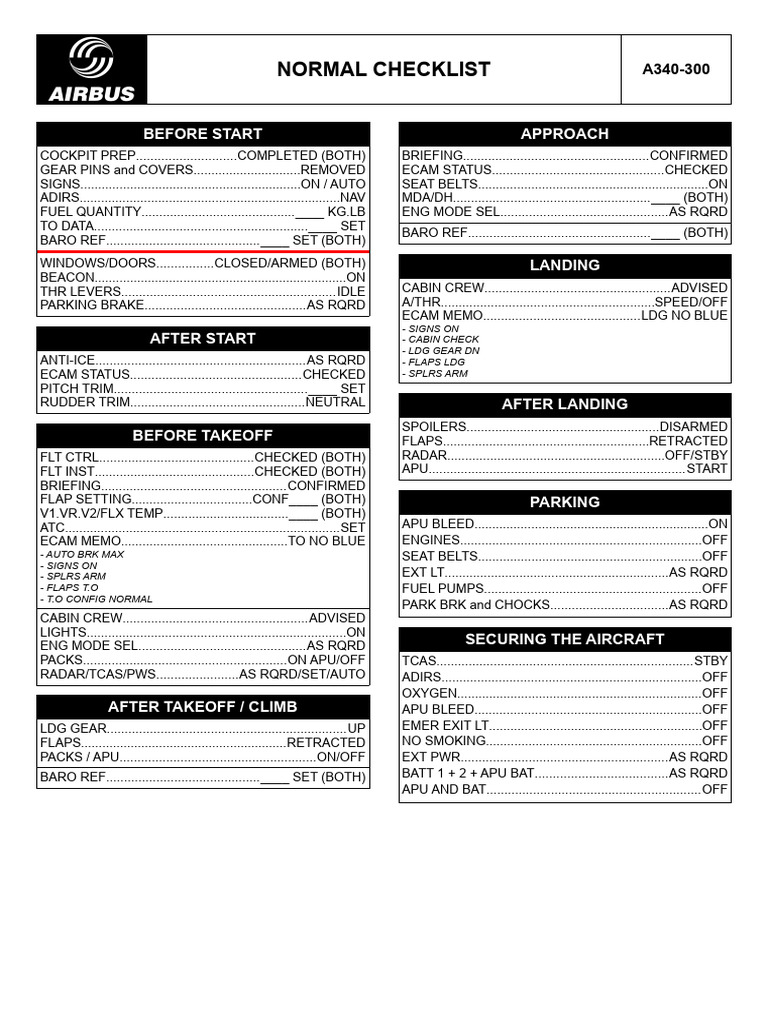A340-300 Normal Checklist | PDF | Aviation | Aircraft