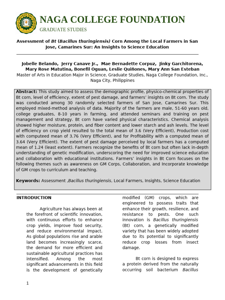Assessment of Bt Corn Final 1 (1) | PDF | Genetically Modified Crops | Agriculture