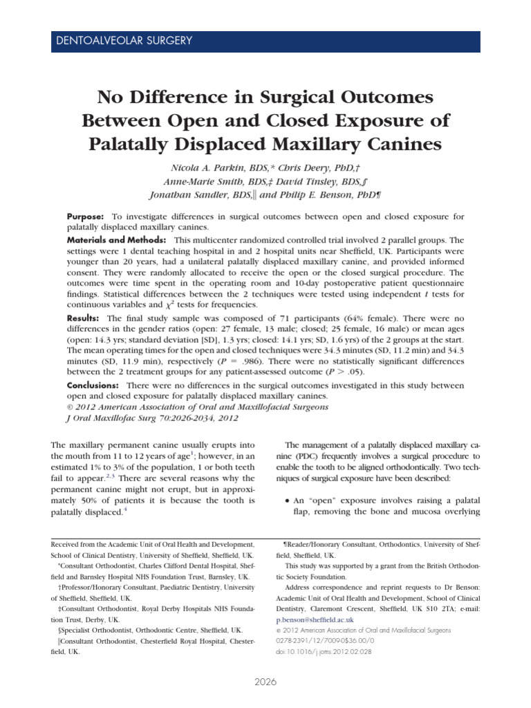 Surgical Outcomes of Canine Exposure Techniques | PDF | Dentistry ...