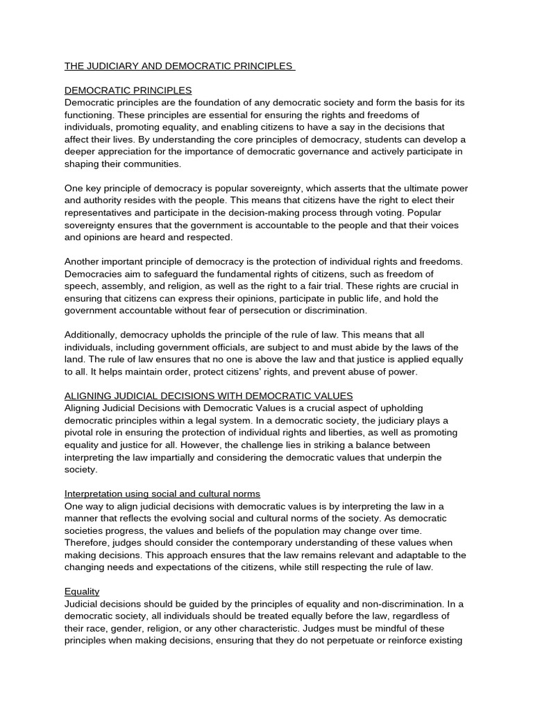 The Judiciary and Democratic Principles | PDF | Democracy | Political ...