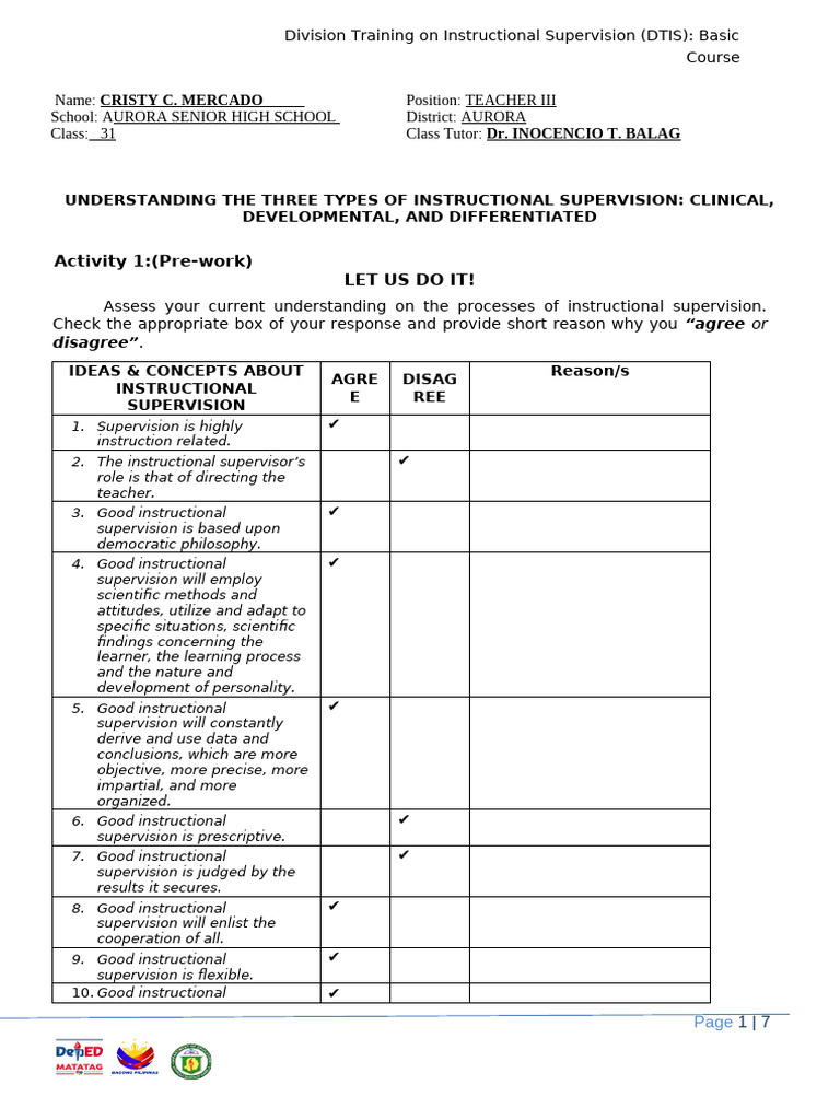 Session 3 Worksheet Corrected Copy - CRISTY MERCADO | PDF | Teachers | Differentiated Instruction