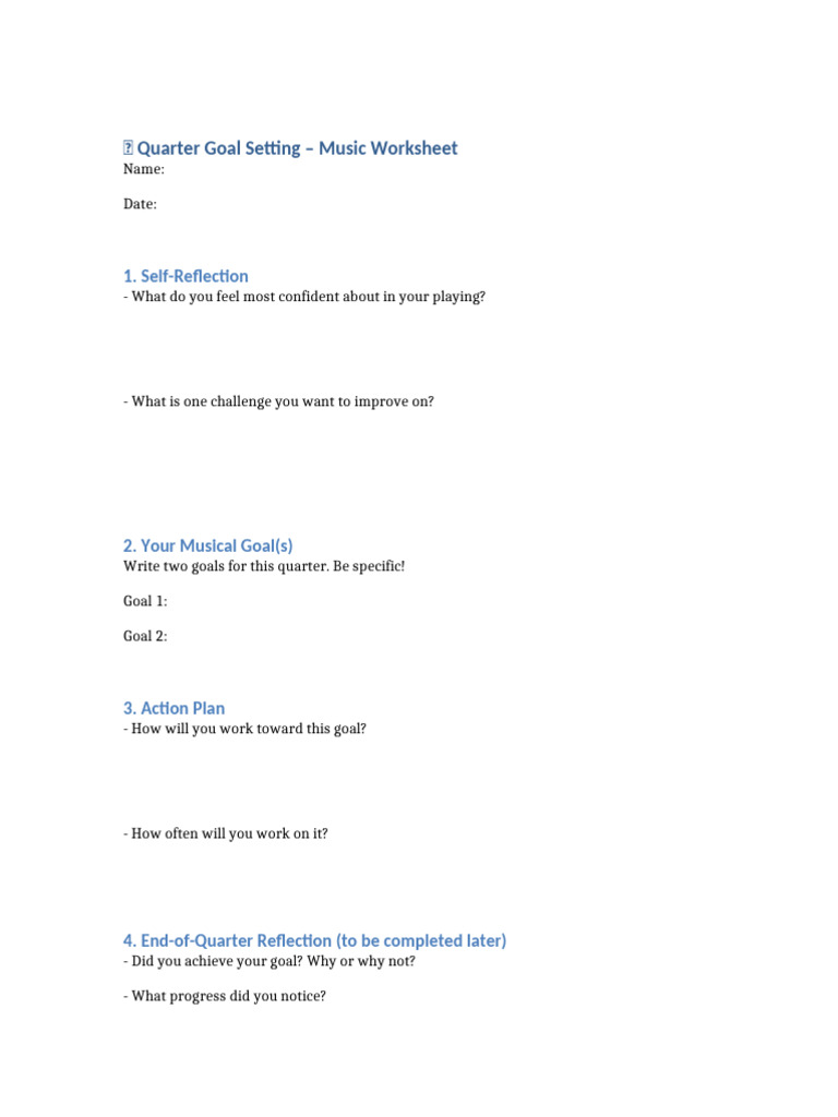 Music Goal Setting Worksheet | PDF