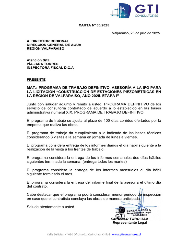 3 Carta 03 Programa Definitivo Gantt | PDF