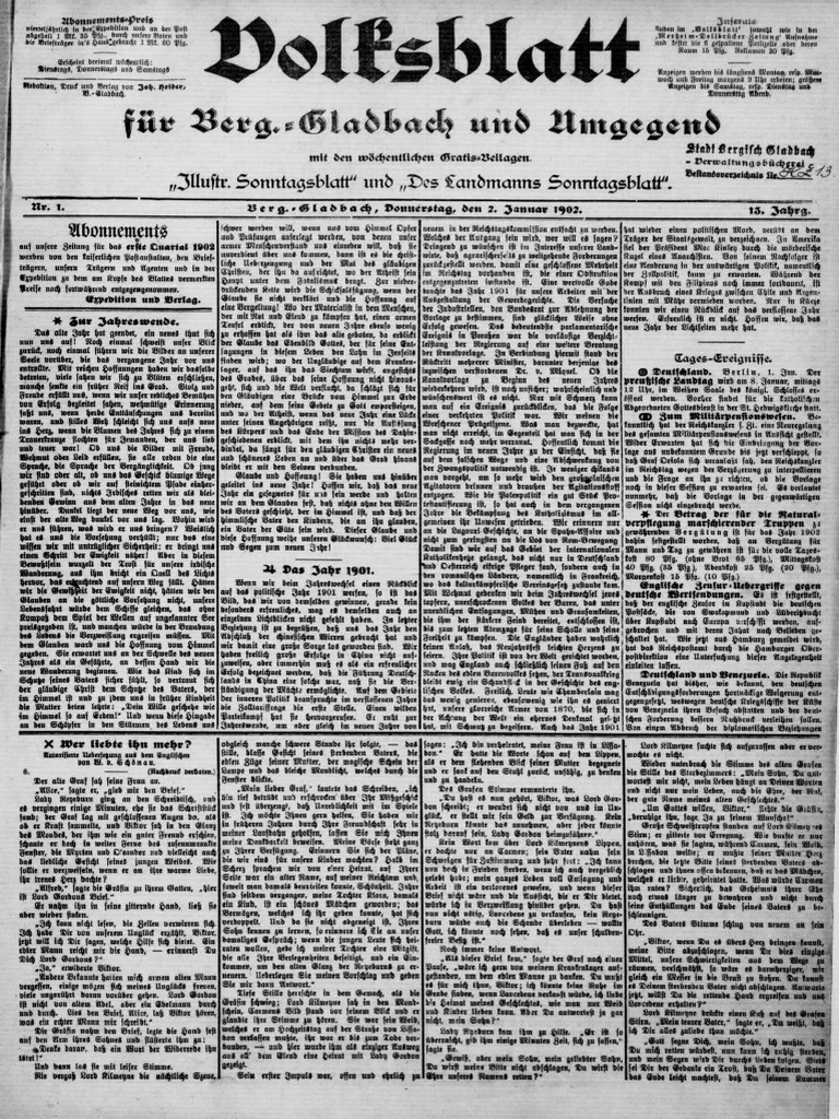 Volksblatt Für Berg. Gladbach Und Umgegend. 1890-1906 2.1.1902 | PDF