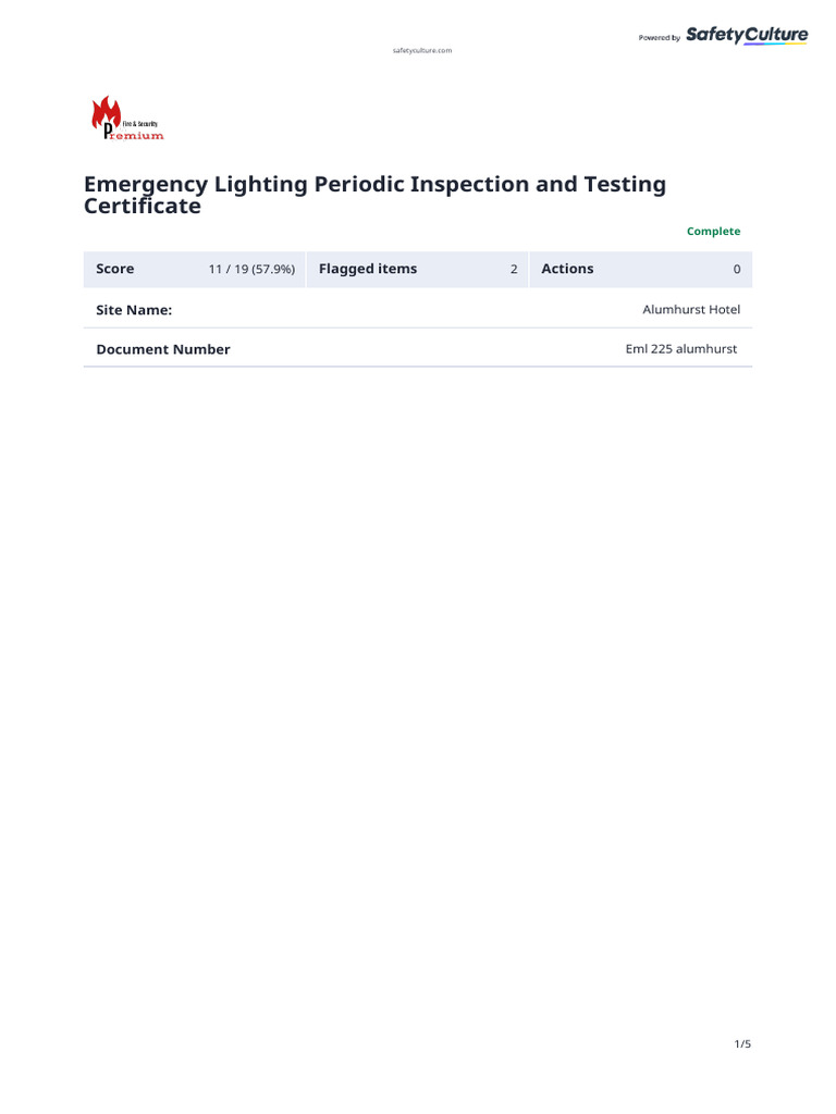 7. Emergency Lighting Certificate - ALUMHURST - EXP Feb 2026 | PDF | Safety
