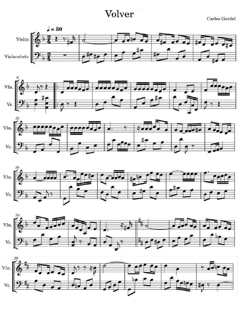 Volver Gardel Violin Cello de Musescore | PDF