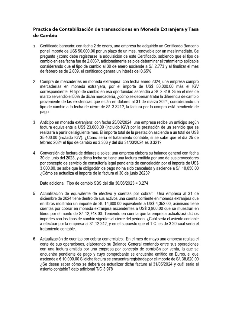 Contabilización de Transacciones en Moneda Extranjera | PDF | Tipo de ...