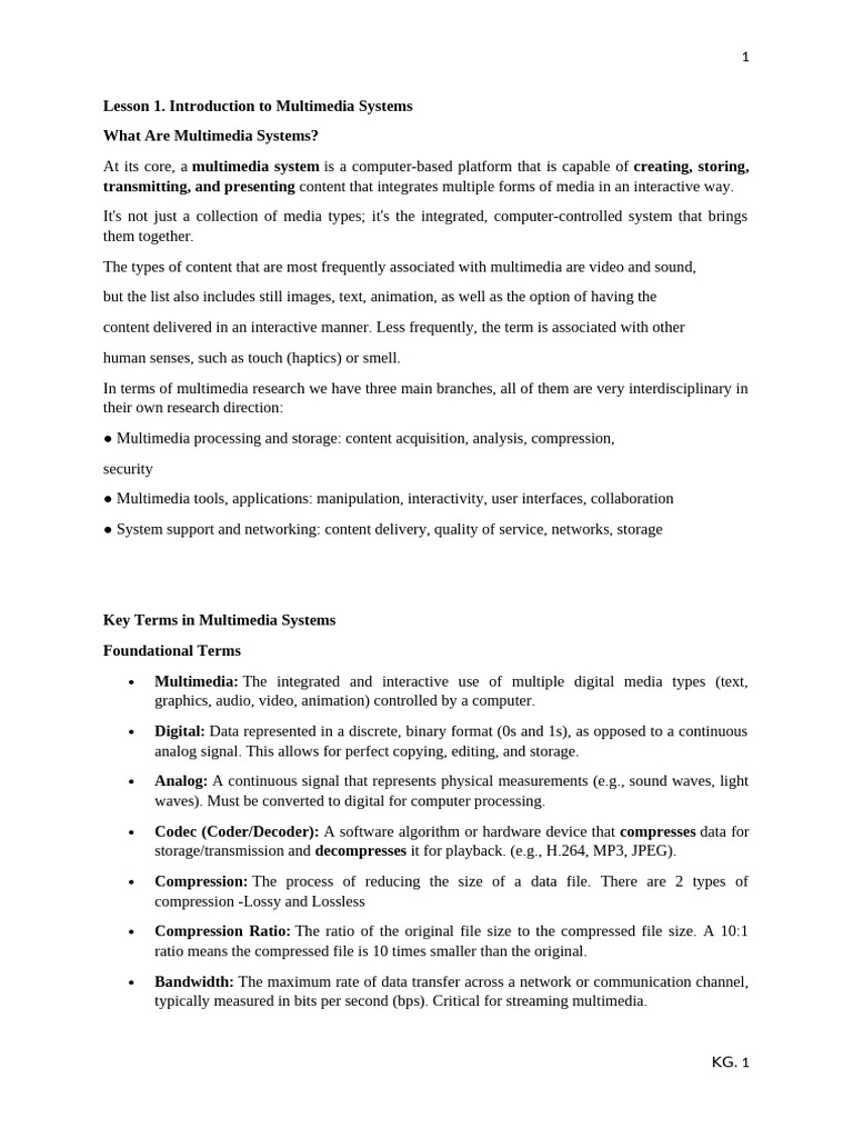Lesson 1 Introduction To Multimedia Systems | PDF | Data Compression ...