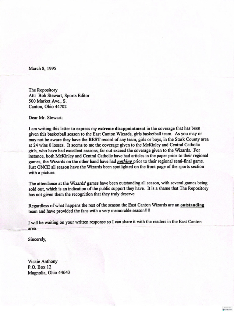 Vickie Anthony Letter | PDF
