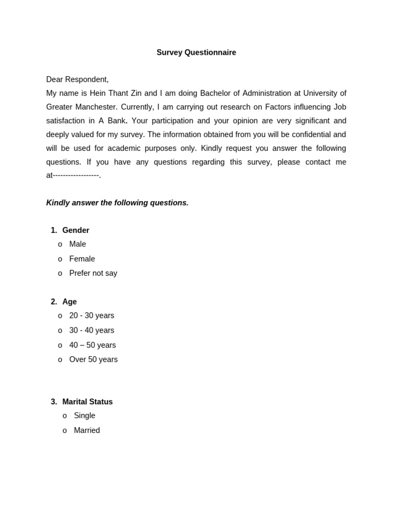 Survey Questionnaires-Hein Thant Zin-Update | PDF | Incentive | Organizational Culture
