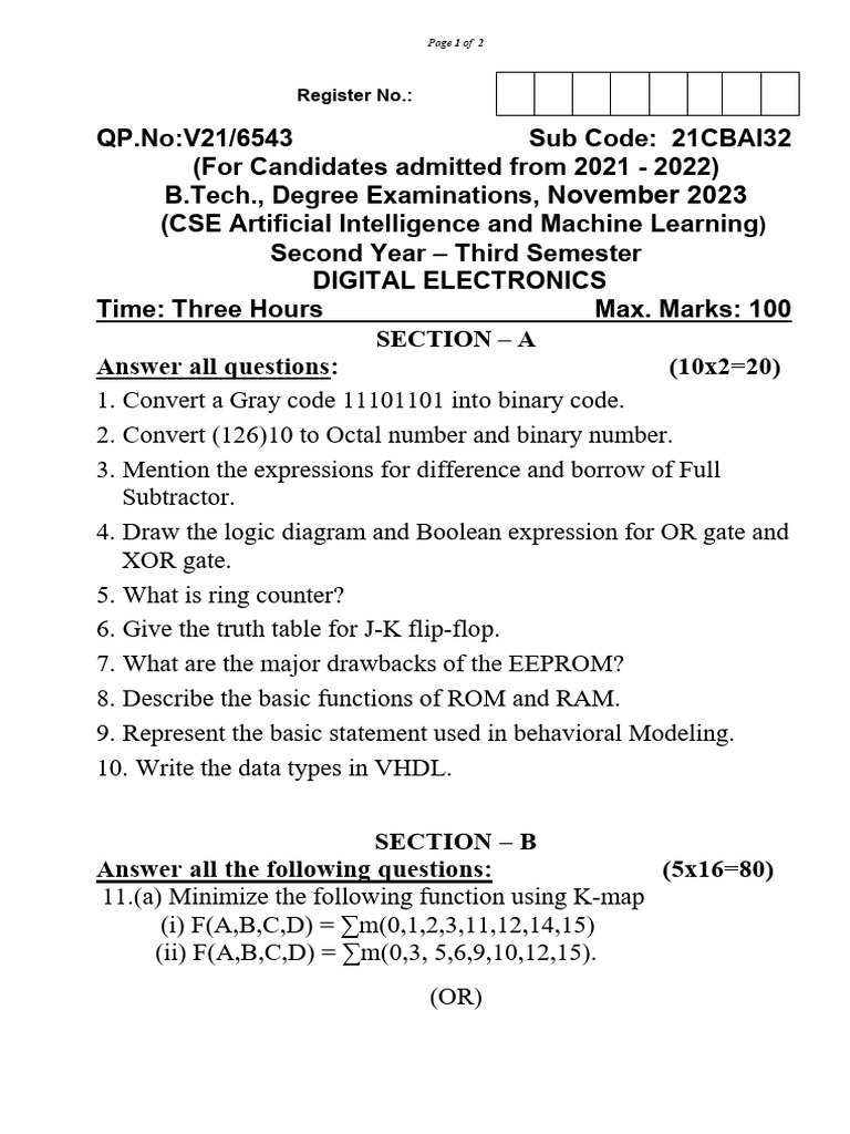 Digital Electronic Qp 2023 | PDF | Digital Electronics | Boolean Algebra