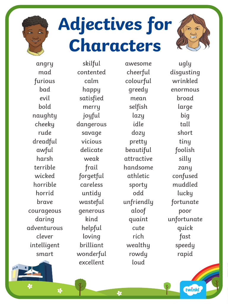 WL L 1713184395 Adjectives For Characters Display Poster Ver 1 | PDF