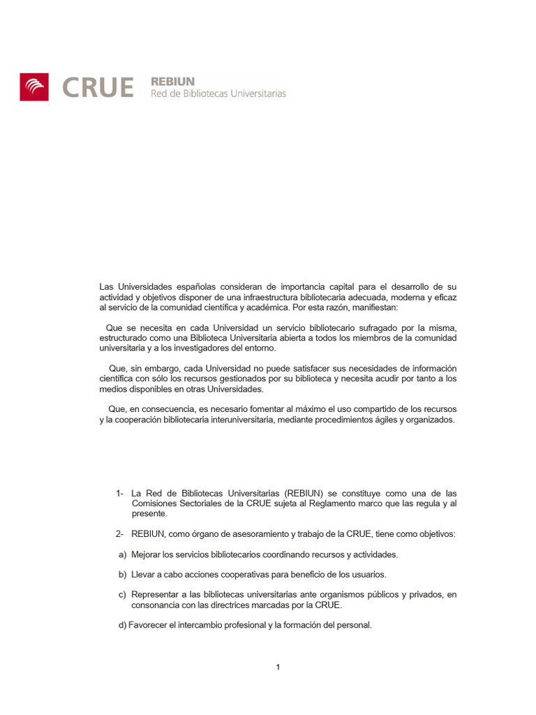 Reglamento REBIUN Aprobado Asamblea CRUE 06-05-2015 URJC | PDF | Gobierno
