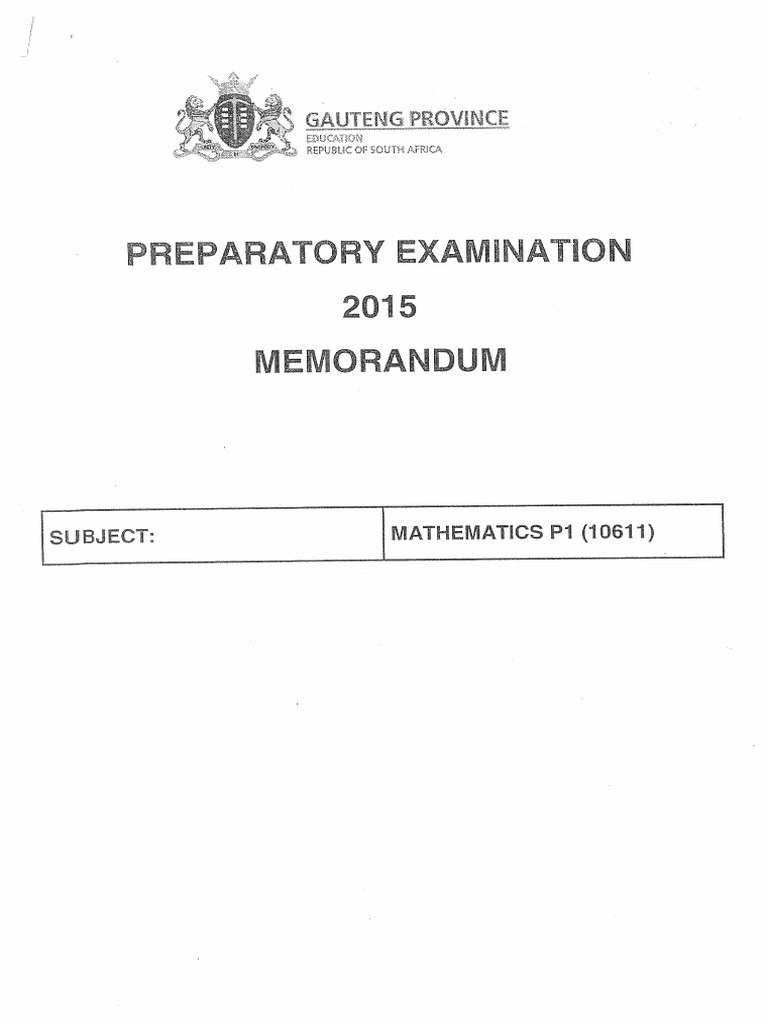 2015 Grade 12 Math Trial Exam Paper 1 GP Memo | PDF