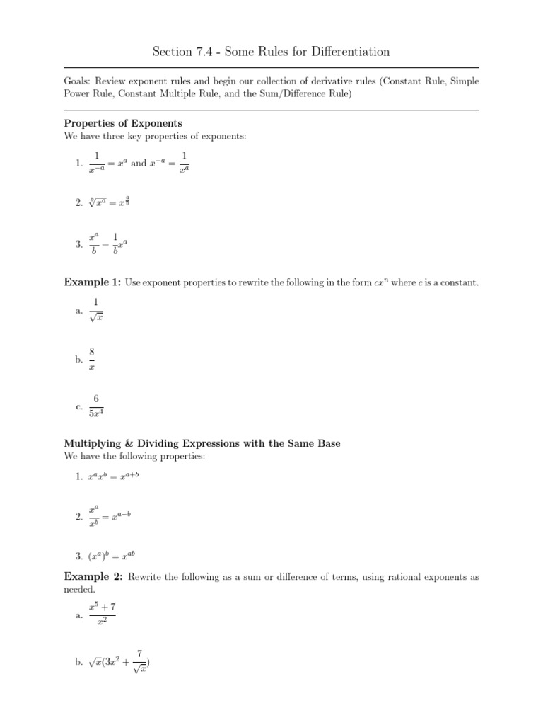 Some Rules For Differentiation | PDF | Derivative | Tangent