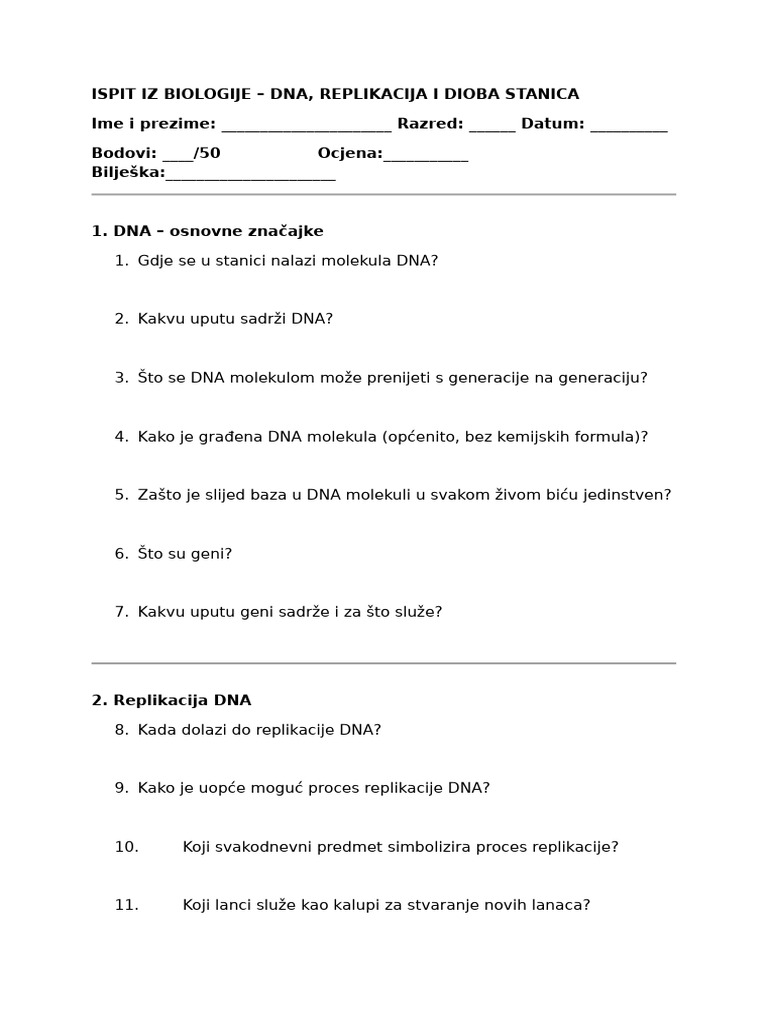 Ispit Iz Biologije | PDF