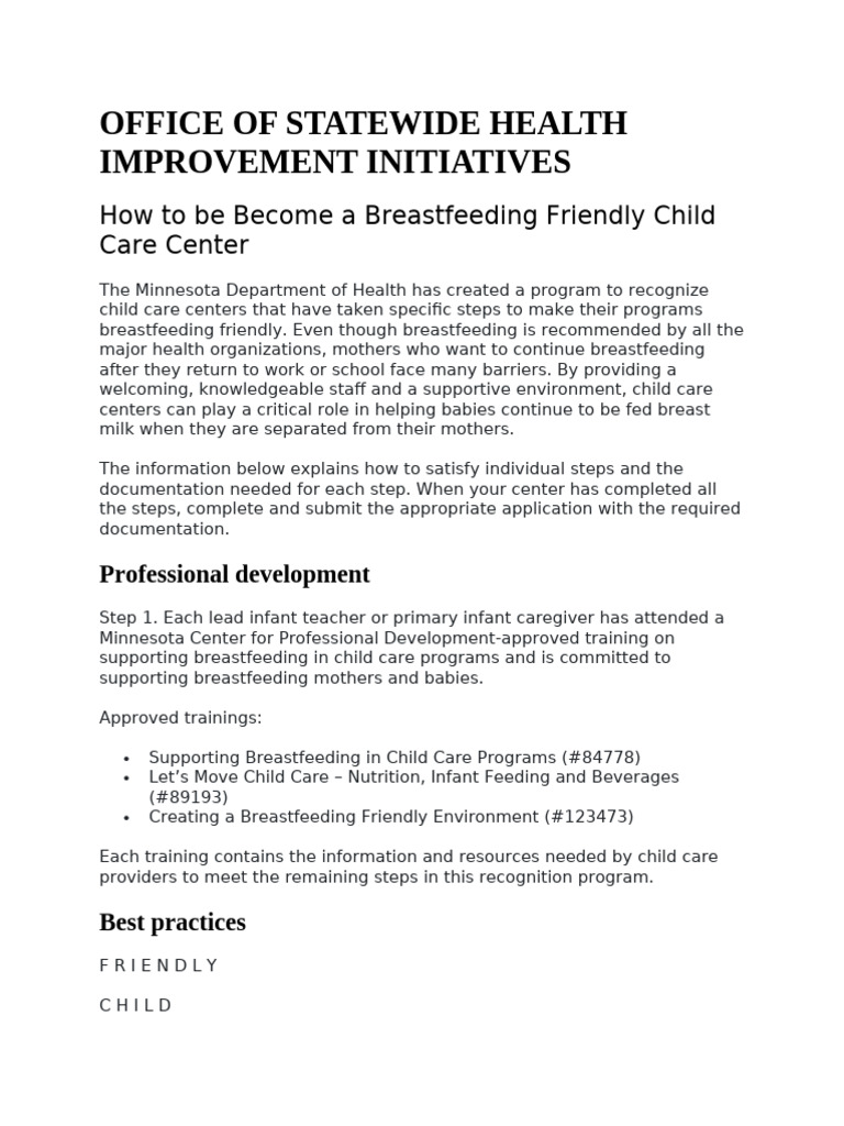Becoming A Breast Feeding Family Friendly Center | PDF | Breastfeeding ...