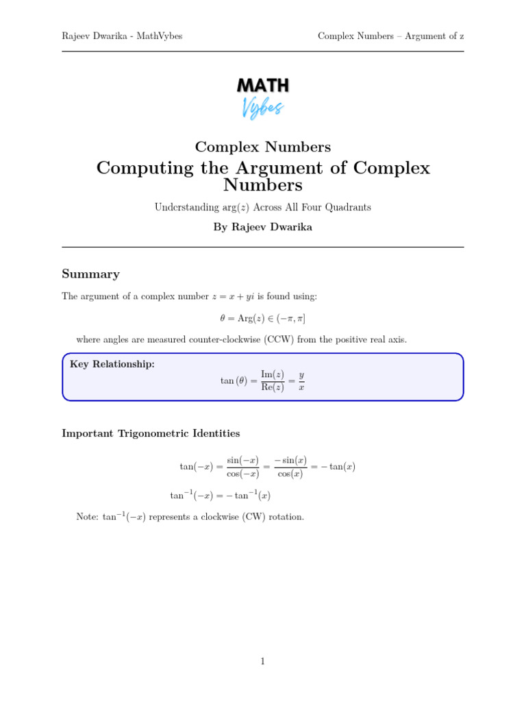 Arg z | PDF | Complex Number | Trigonometric Functions