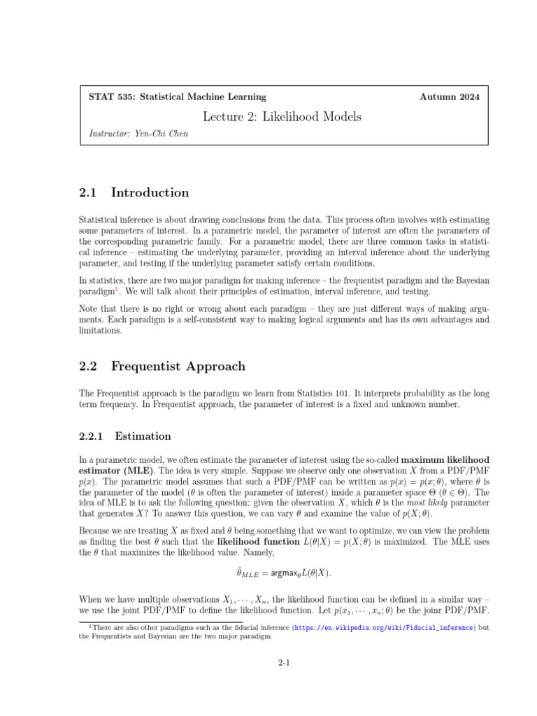 Lec2 Likelihood | PDF | P Value | Statistical Inference