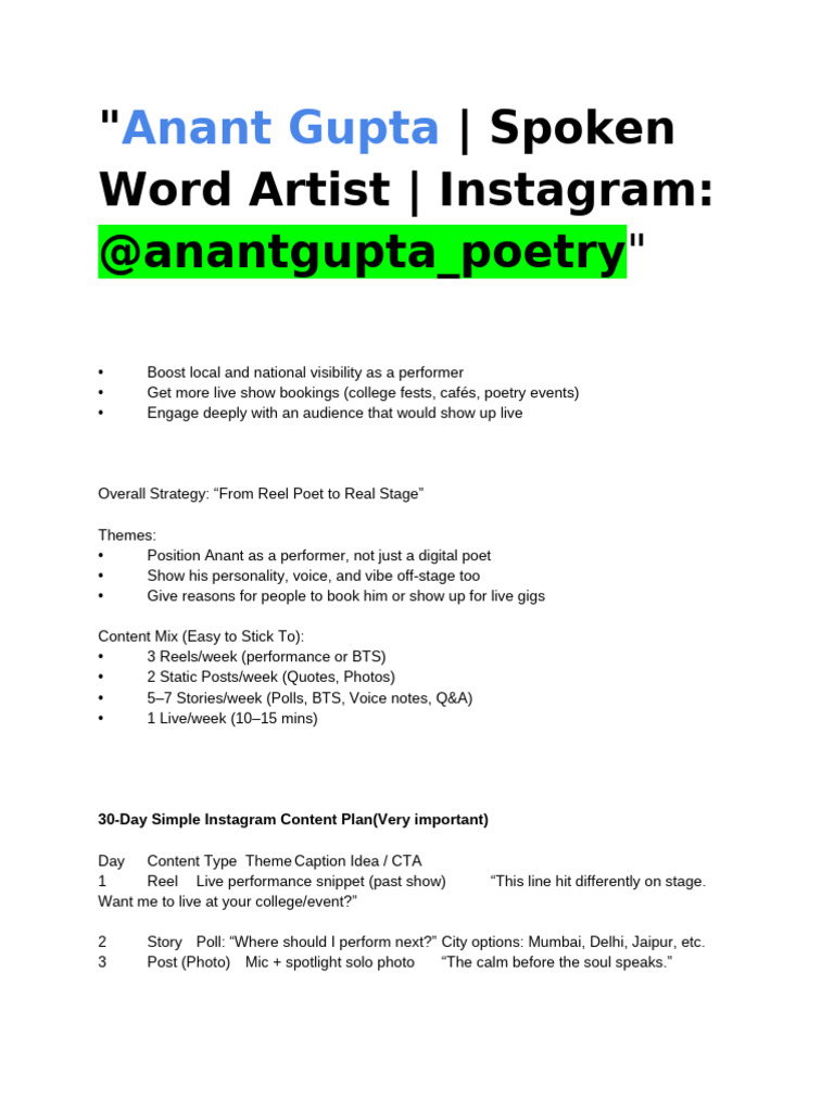 Anant Gupta - Spoken Word Artist - Instagram - @anantgupta - Poetry | PDF
