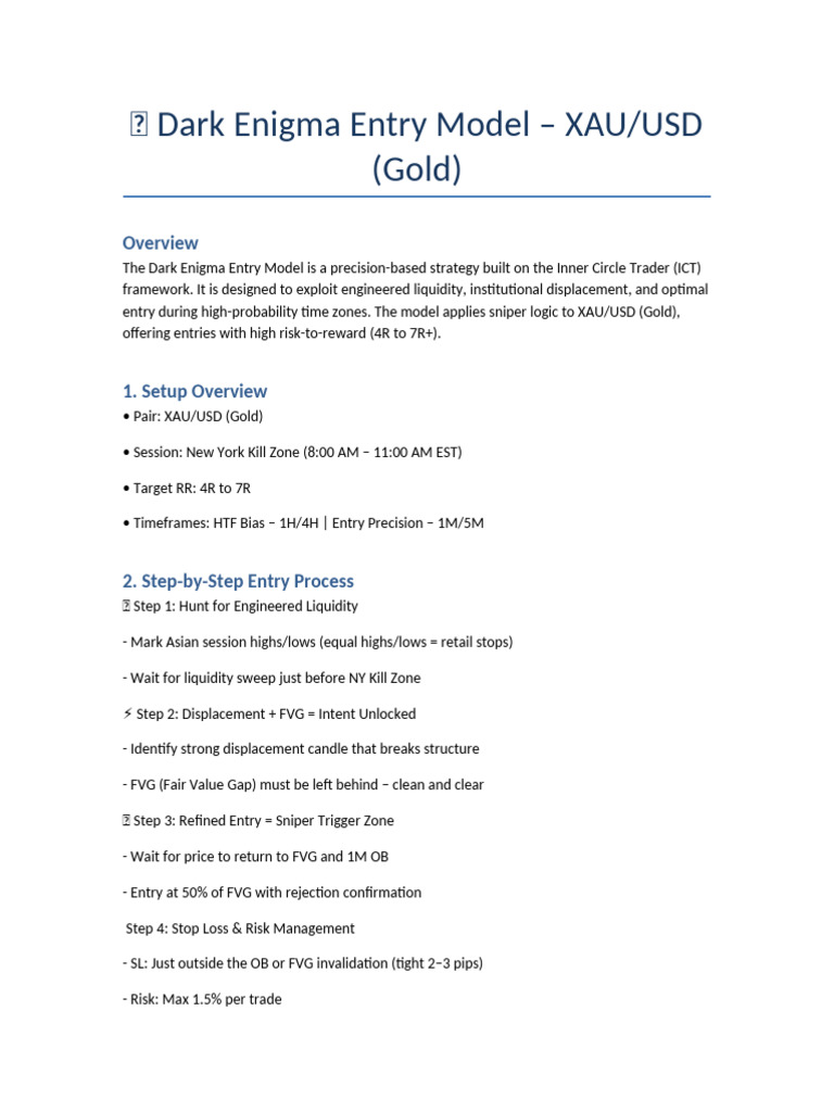 Dark Enigma Entry Model XAUUSD | PDF