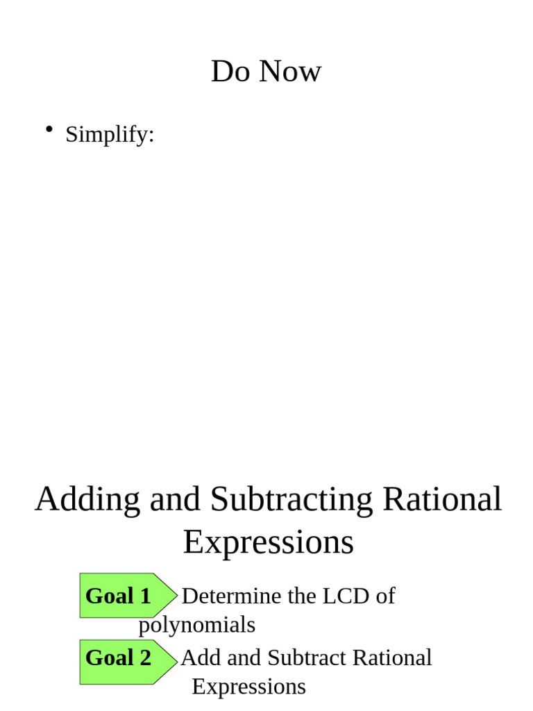 Addition and Subtraction of Rational Algebraic Expressions | PDF ...