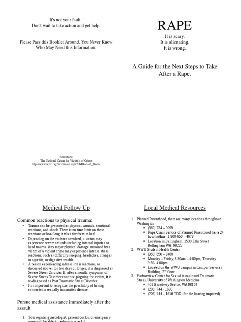 TAP Booklet - Rape Victim Resources | PDF | Rape | Sexual Assault