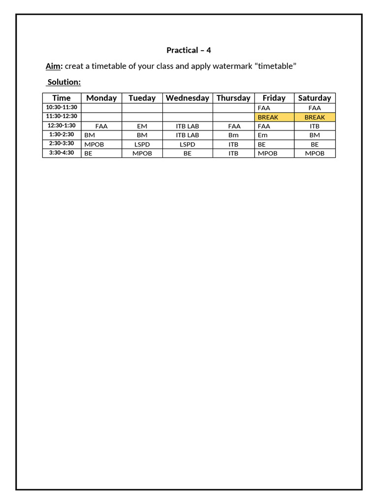 Class Timetable with Watermark | PDF