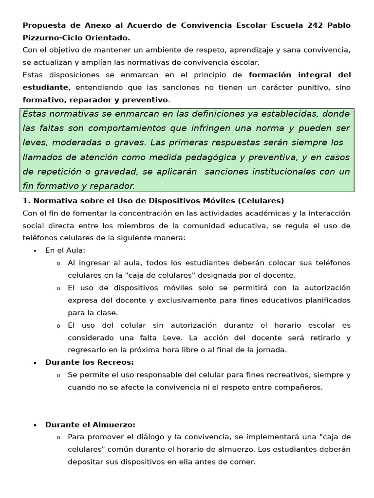 Propuesta de Anexo Al Acuerdo de Convivencia Escolar Villa Salles - Docx Ter | PDF