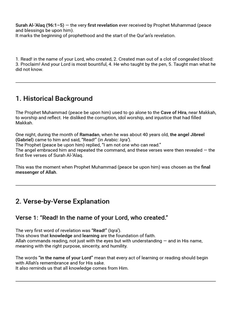 surah alaq | PDF | Muhammad | Revelation