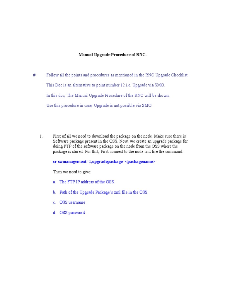Manual RNC Upgrade Procedure Guide | PDF | File Transfer Protocol ...