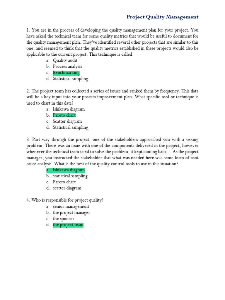 Essential Techniques in Project Quality Management | PDF | Quality ...