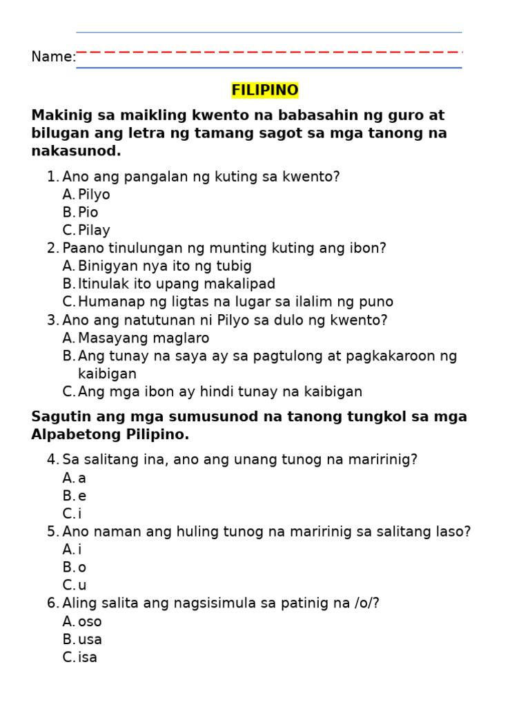 1st Quarter Filipino Reviewer | PDF