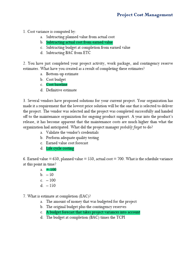 Project Cost Management Pdf Business