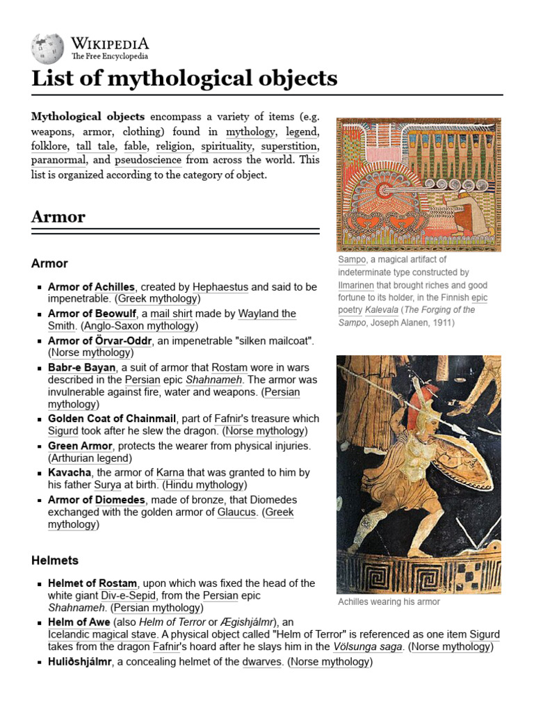 List of Mythological Objects - Wikipedia | PDF | Excalibur