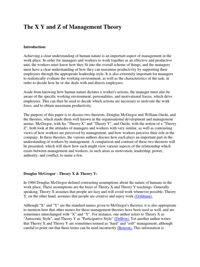 The X Y and Z of Management Theory | PDF | Leadership | Motivation