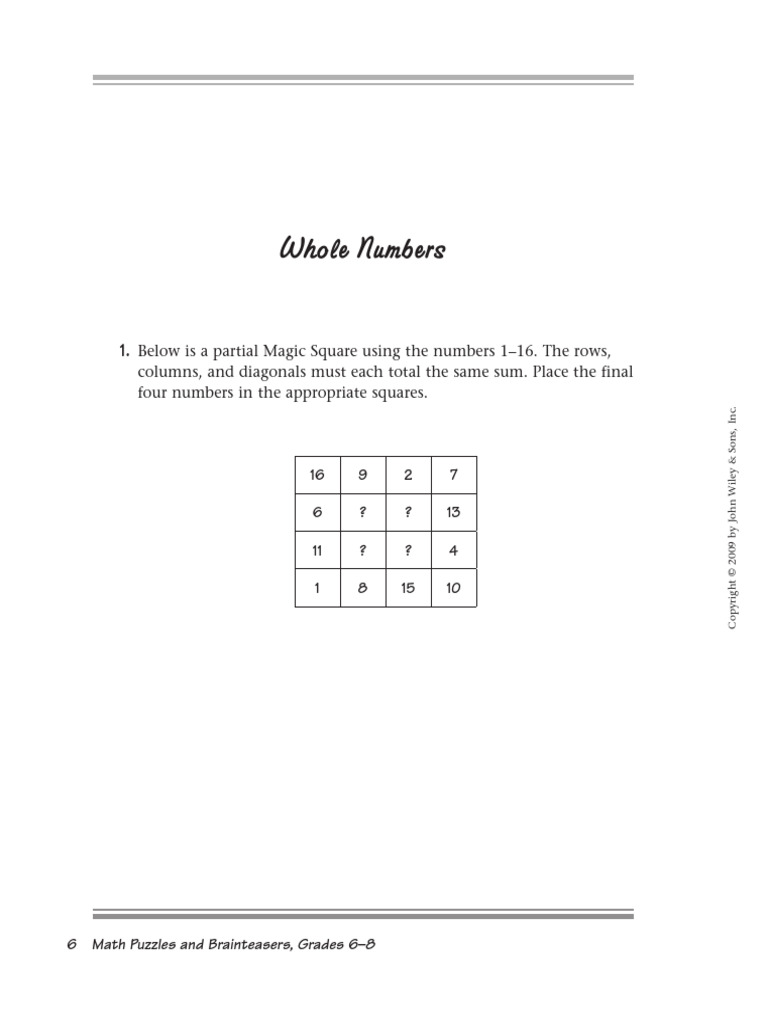 Math Puzzles for Grades 6-8 | PDF