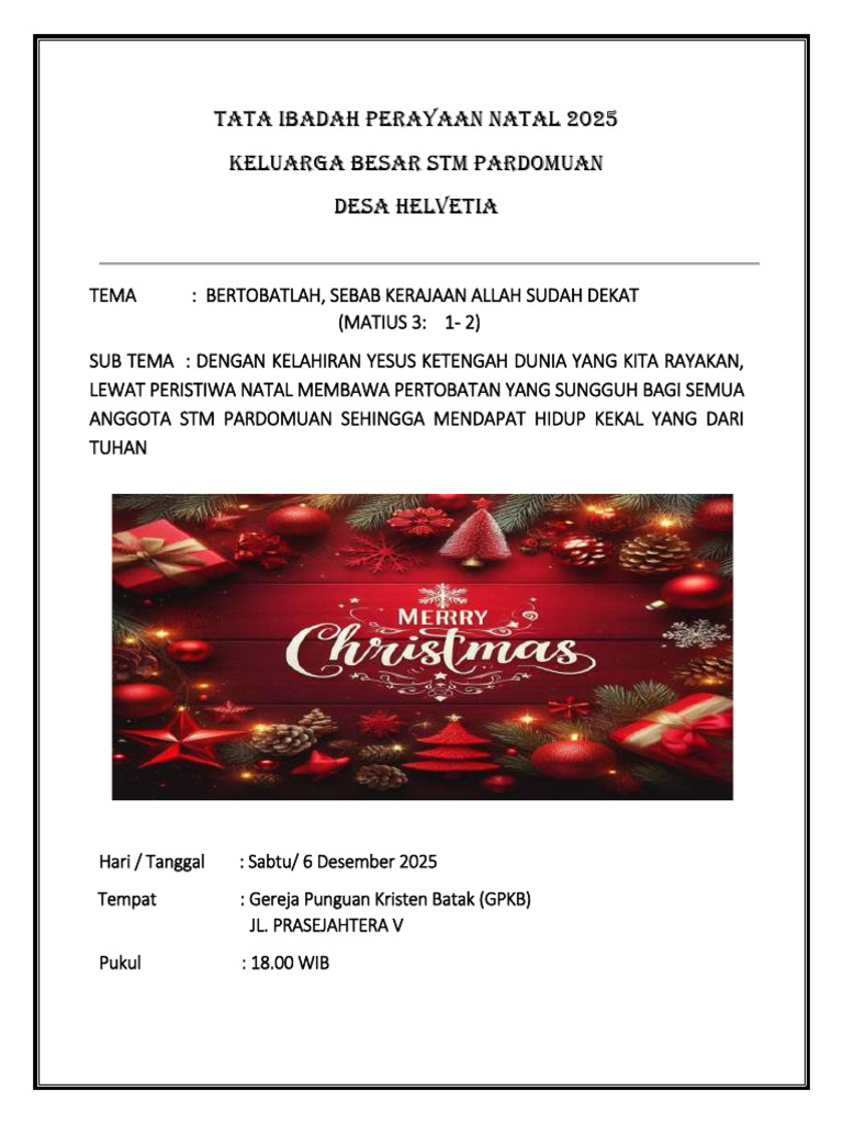Tata Ibadah Natal STM Pardomuan 2025 | PDF