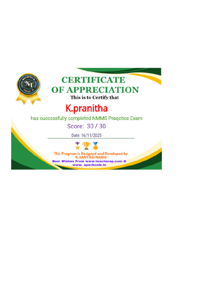 Certificate - K.pranitha - PNG (560×370) | PDF