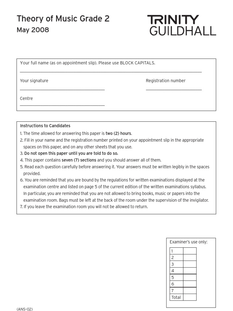 Grade 2 Music Theory Exam Instructions | PDF | Minor Scale | Music Theory