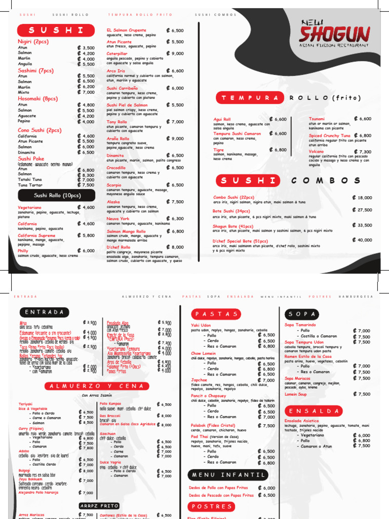 New Shogun Menu Spanish | PDF | Cocina coreana | Cocinando