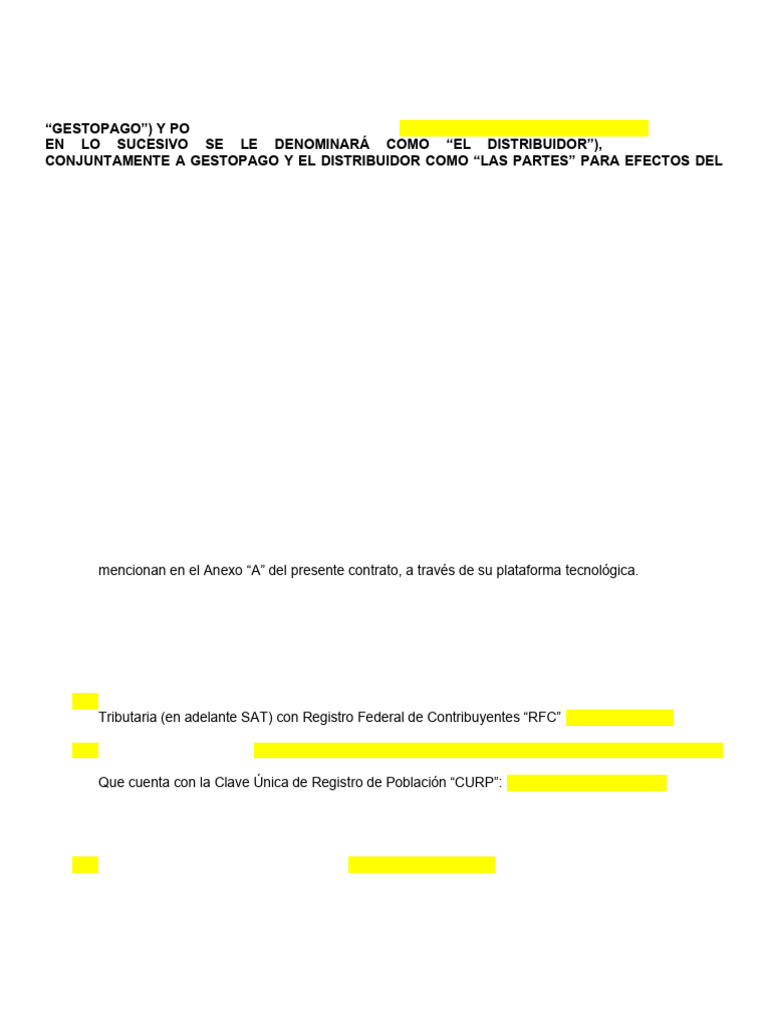 GESTOPAGO Contrato Distribucion | PDF | Transferencia bancaria | Propiedad