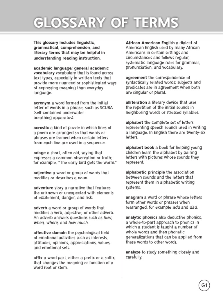 Reading Instruction Terms Glossary | PDF | Word | English Language