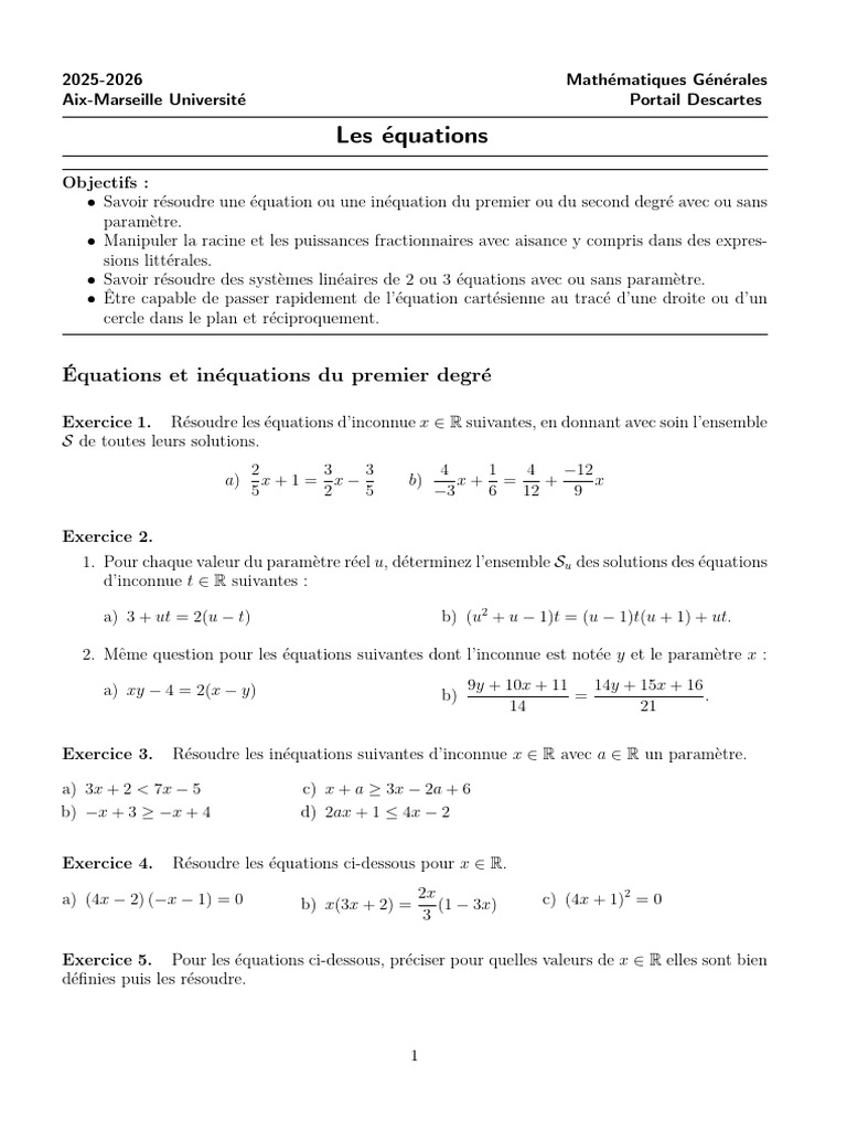 Les Equations: Equations Et in Equations Du Premier Degr e | PDF ...
