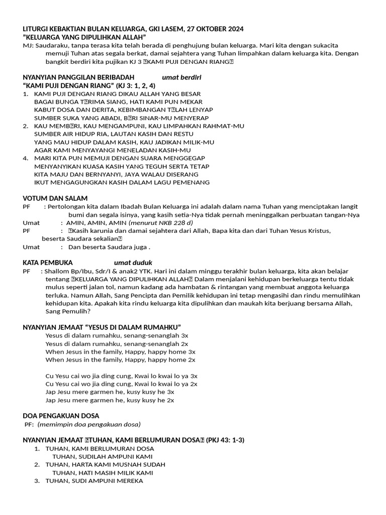 Liturgi Kebaktian Minggu, 27 Oktober 2024-1 | PDF
