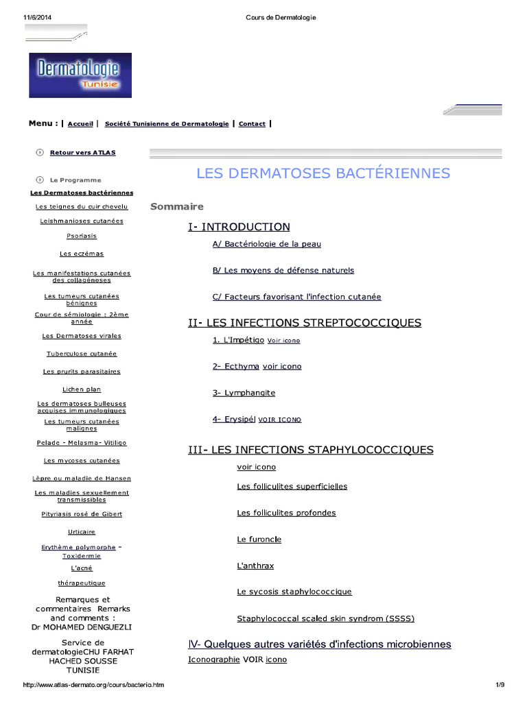 Dermatoses Bactériennes Cours de Dermatologie | PDF