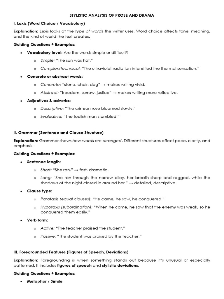 Stylistic Analysis of Prose and Drama Notes | PDF | Grammar | Linguistics