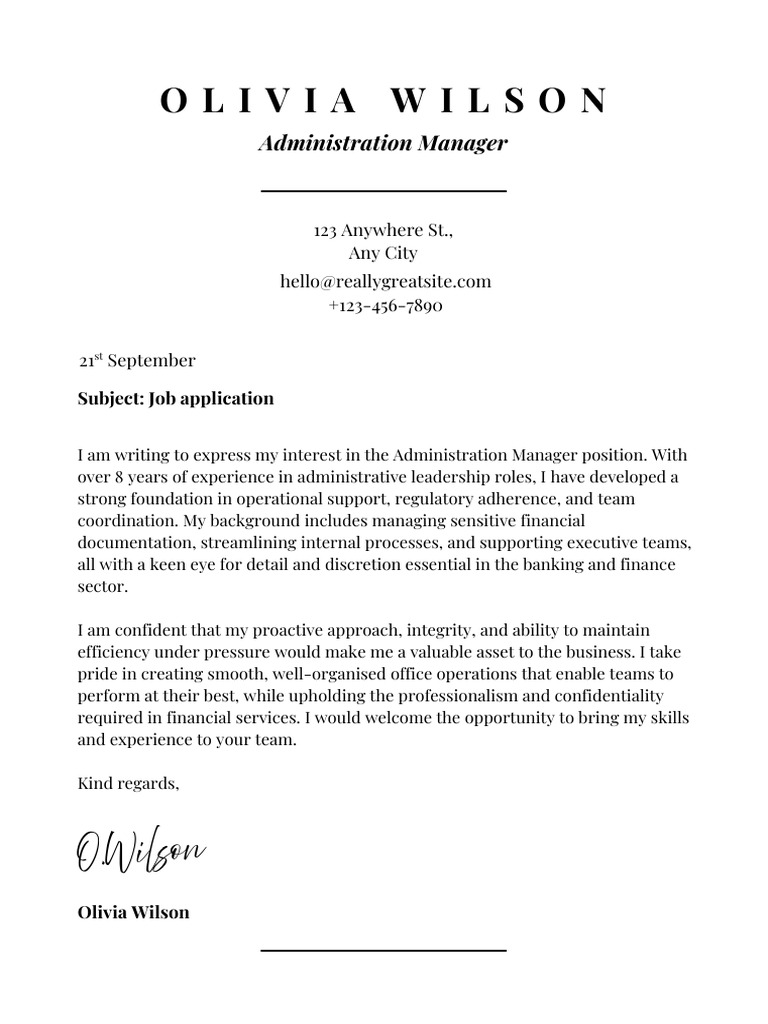 Black & White Simple Classic Formal Job Application Cover Letter PDF | PDF