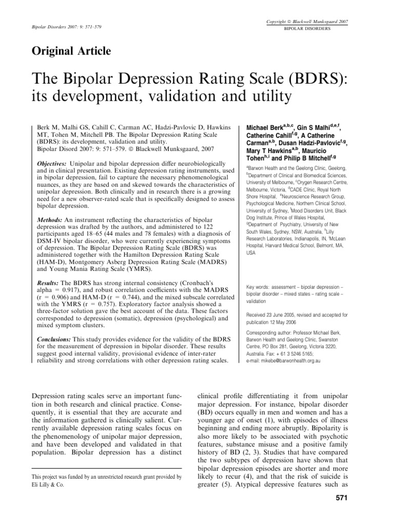 Bipolar Depression Rating Scale Validation | PDF | Major Depressive ...